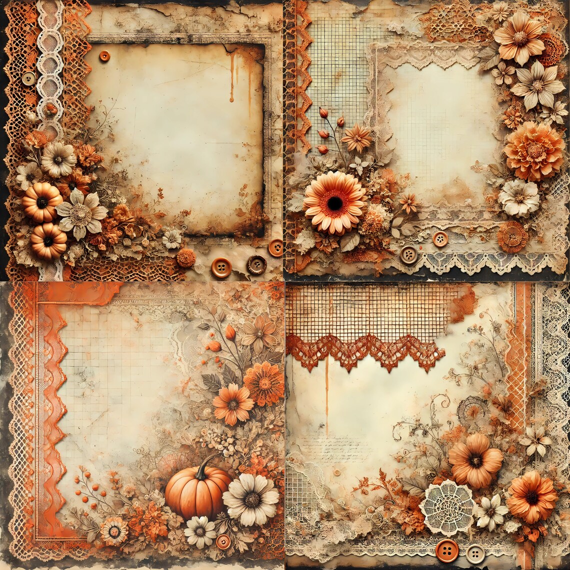 Vintage Lace Digital Paper: 12x12 Harvest Charm Scrapbook Kit (digital ...
