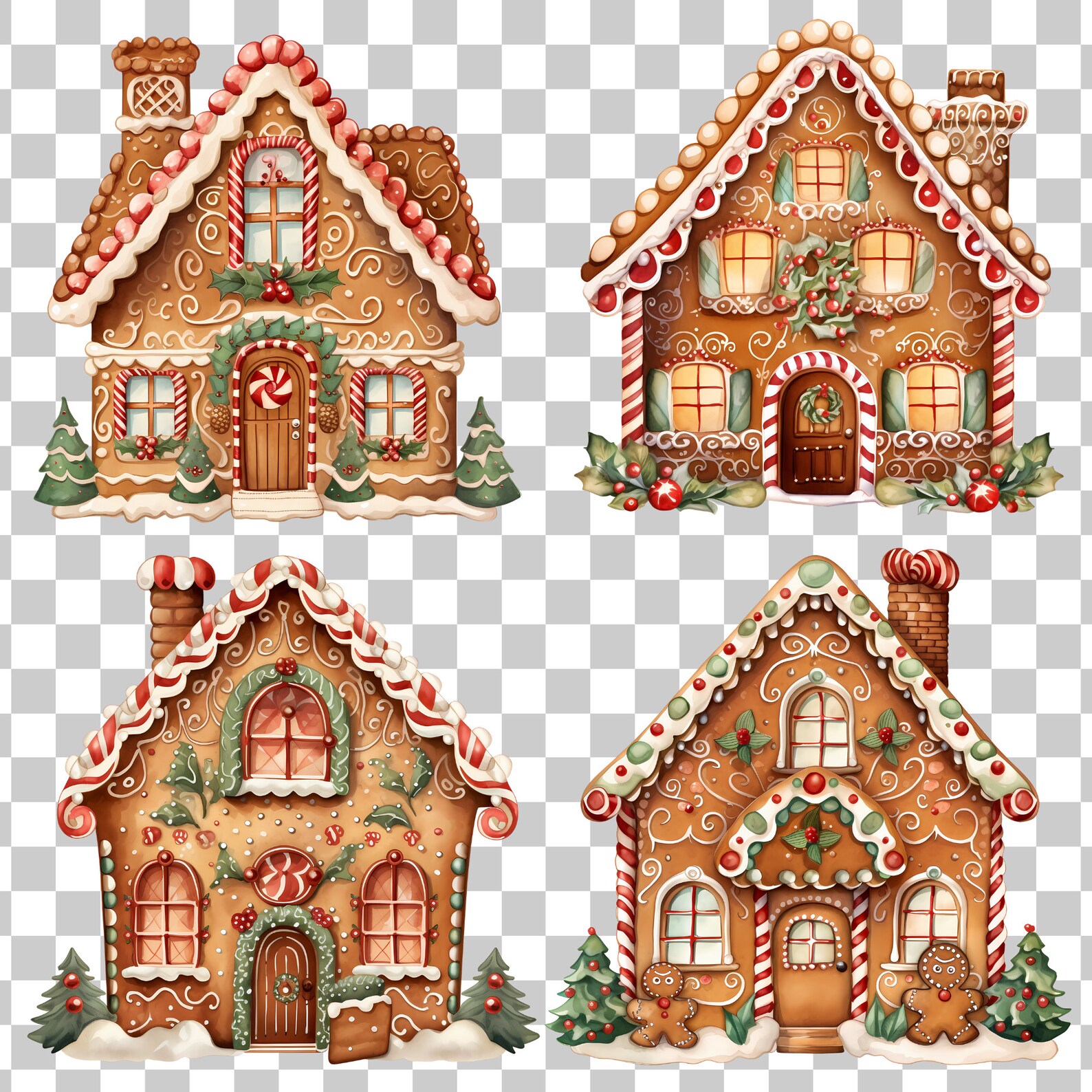 Christmas Gingerbread House Clipart: 45 Watercolor Pngs (digital ...