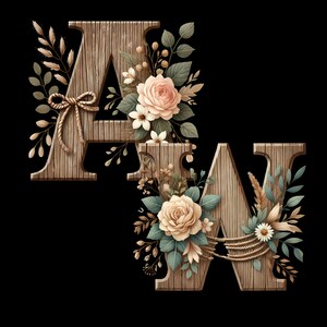 Vintage Floral Alphabet Clipart: Rustic PNG Letters (digital Download ...