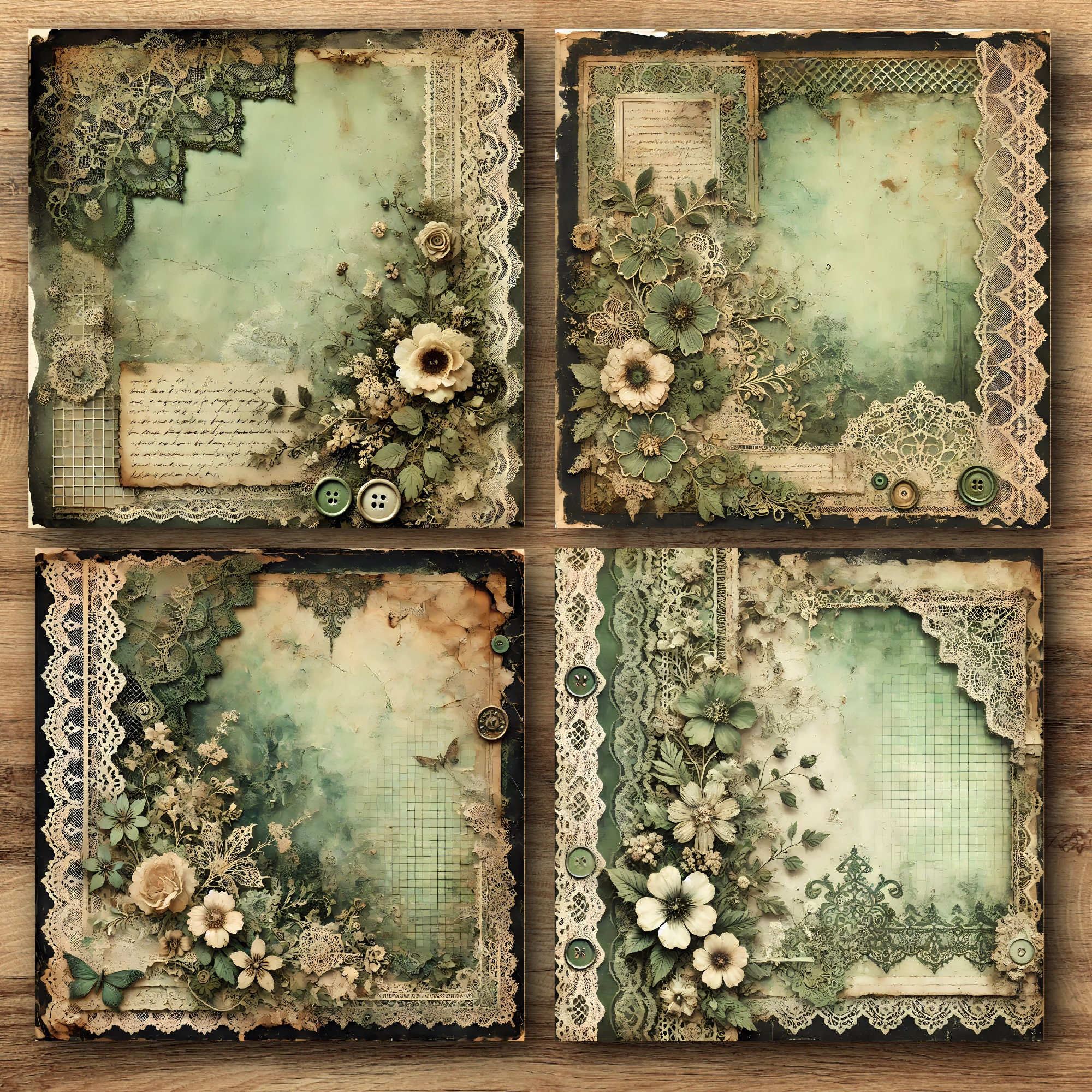 12x12 Vintage Lace Digital Paper Printable, Eerie Green, Lace Scrapbook ...
