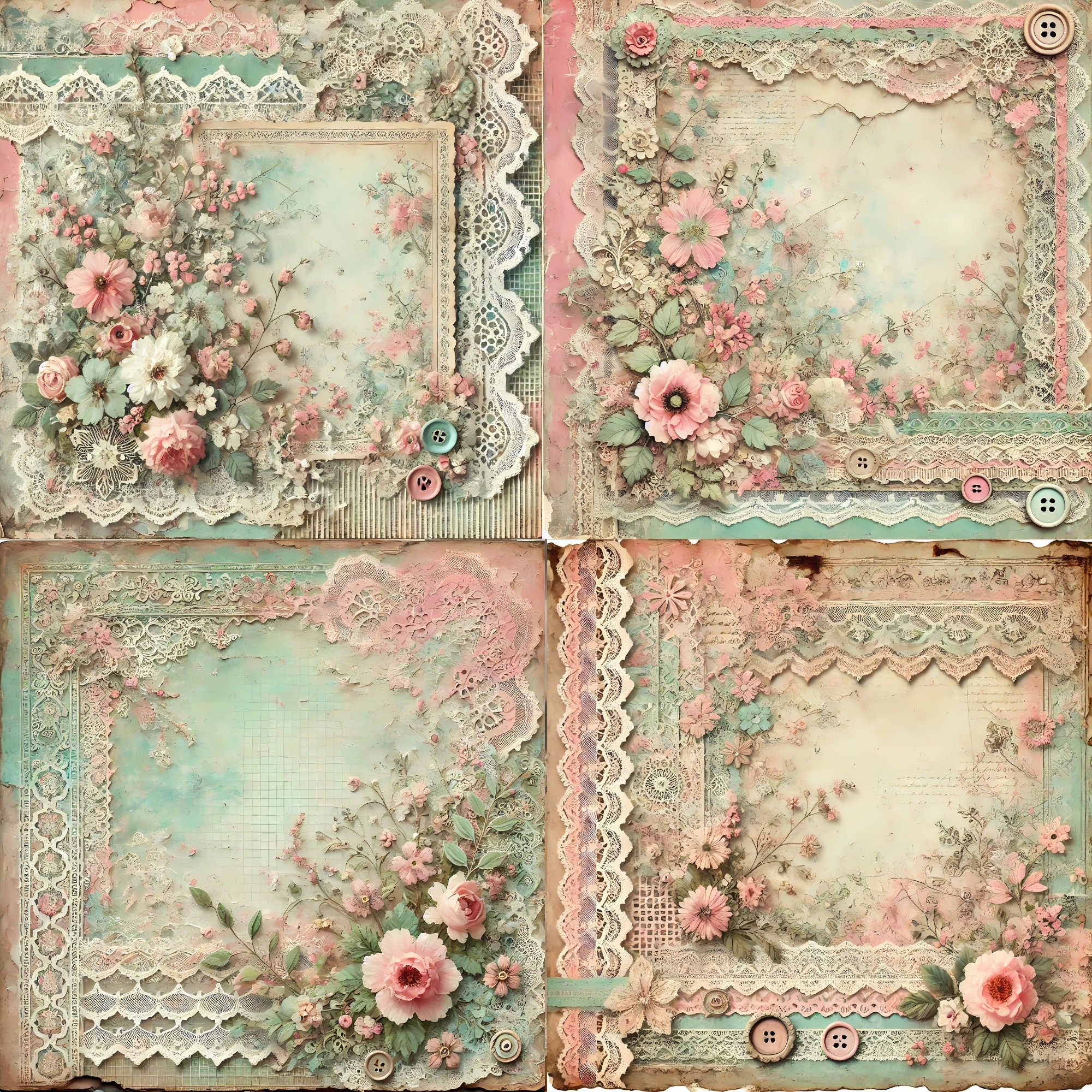 12x12 Vintage Lace Digital Paper Printable, Pastel Mint Whispers, Lace ...