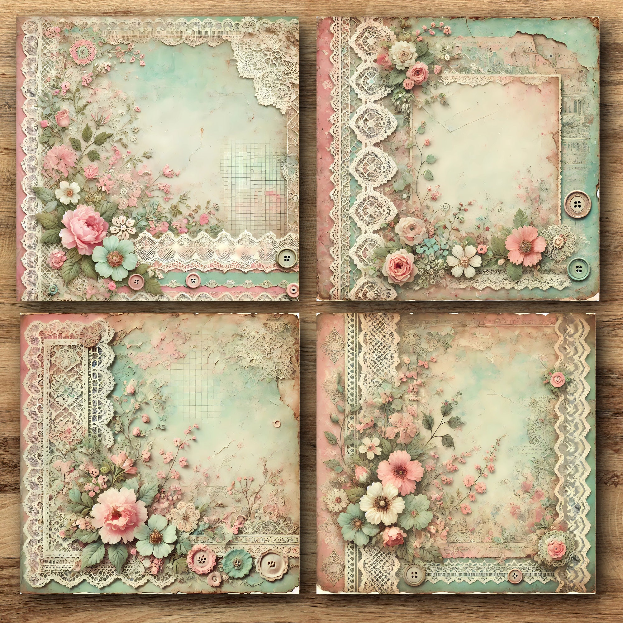 12x12 Vintage Lace Digital Paper Printable, Pastel Mint Whispers, Lace ...