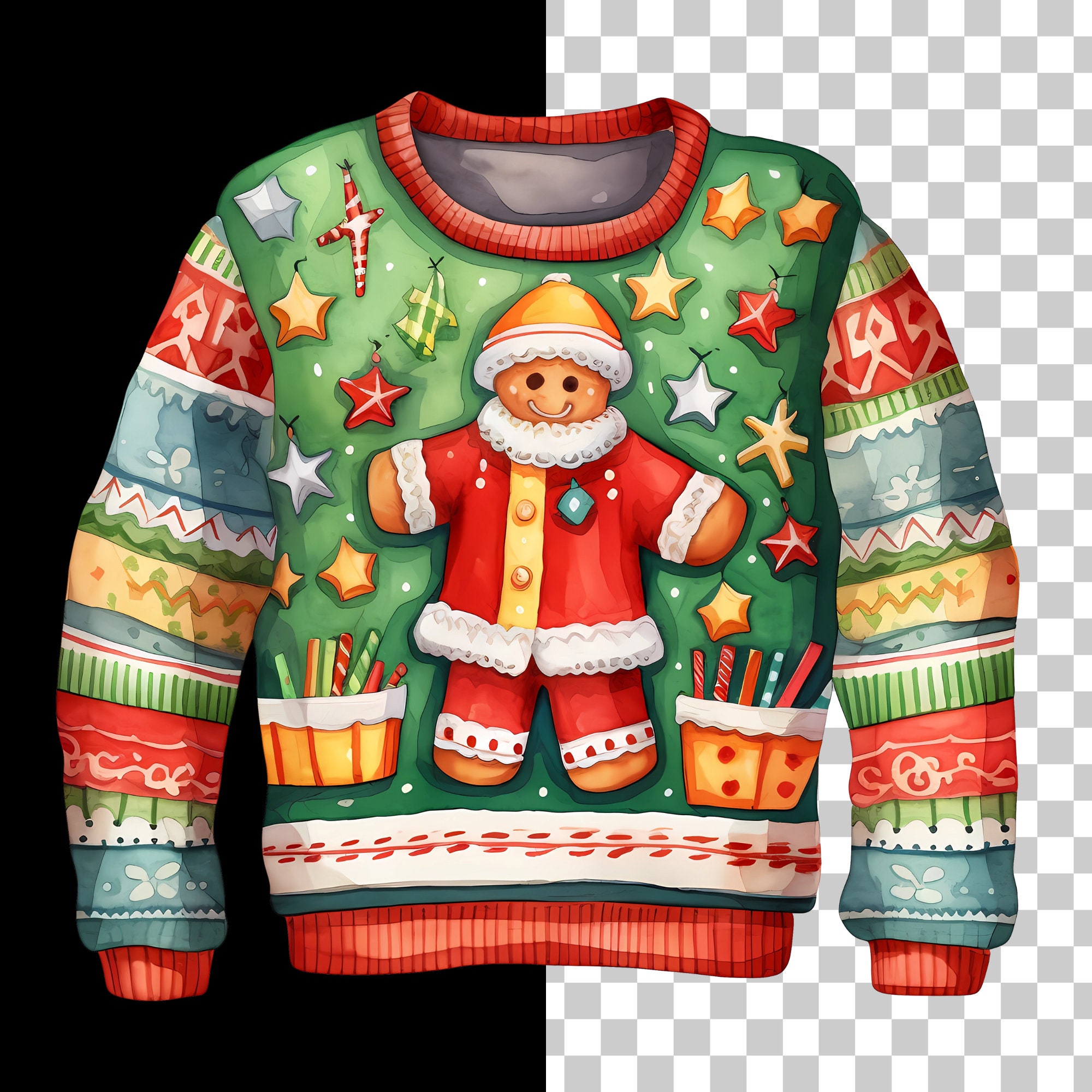 10 PNG Watercolor Christmas Sweater Clipart Bundle - Ugly Xmas Sweater ...