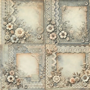 12x12" Vintage Lace Digital Paper Printable, Grey Elegance, Lace ...