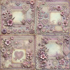 12x12" Vintage Scrapbook Paper, Purple Lavender Love Charm, Digital ...