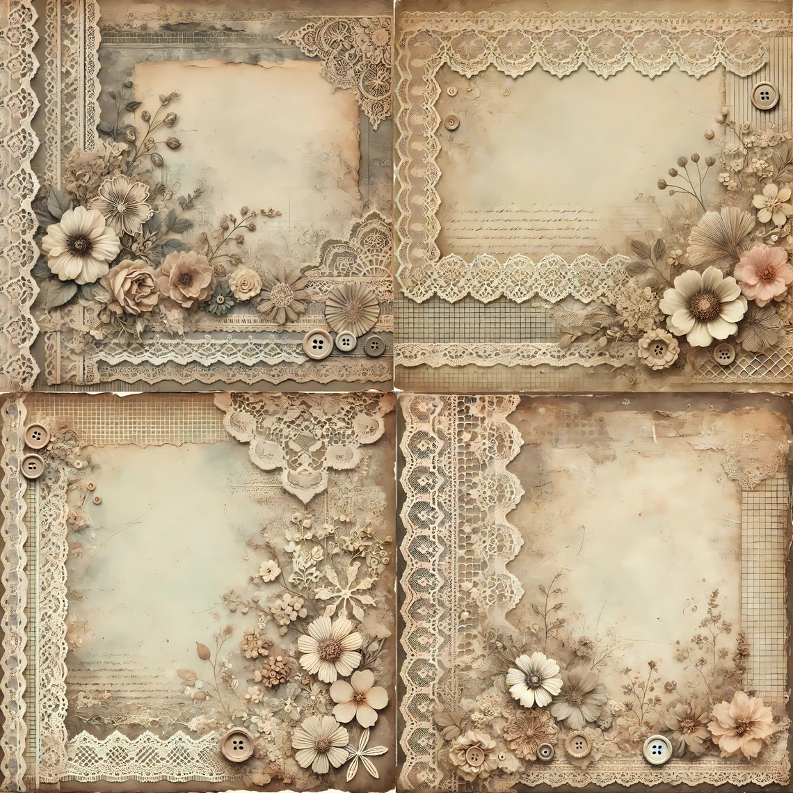 12x12" Vintage Lace Digital Paper Printable, Timeless Taupe, Lace ...