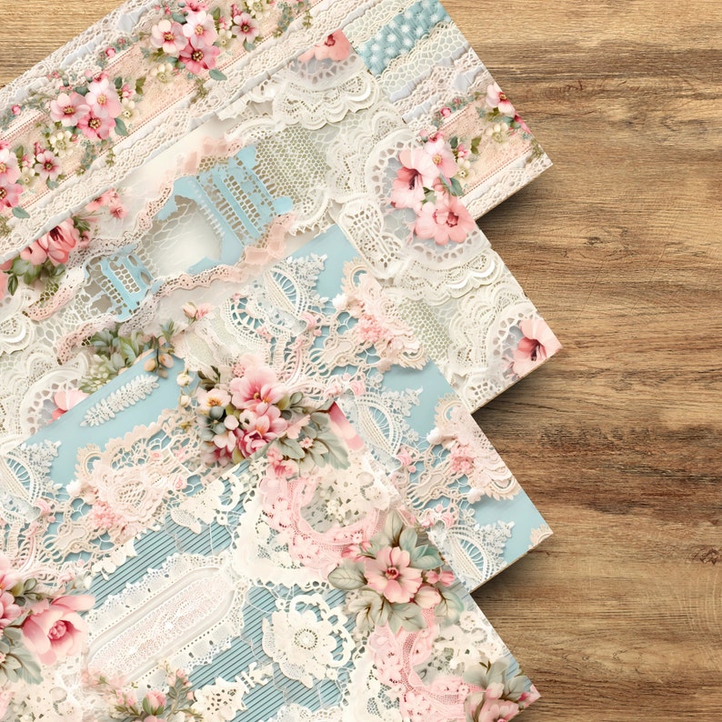 A4 Vintage Lace Digital Paper Printable, Whimsy Blossom Floral, Lace ...