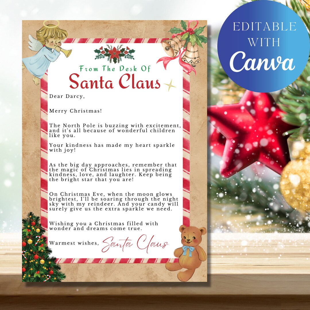 Personalized Vintage Santa Letters From the North Pole - Editable Canva ...