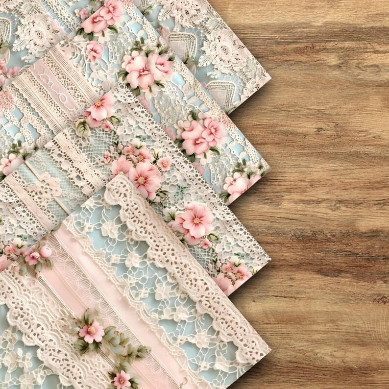 A4 Vintage Lace Digital Paper Printable, Romantic Blossom Flower, Lace ...