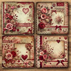 12x12" Vintage Valentines Scrapbook Paper, Crimson Scarlet, Digital ...