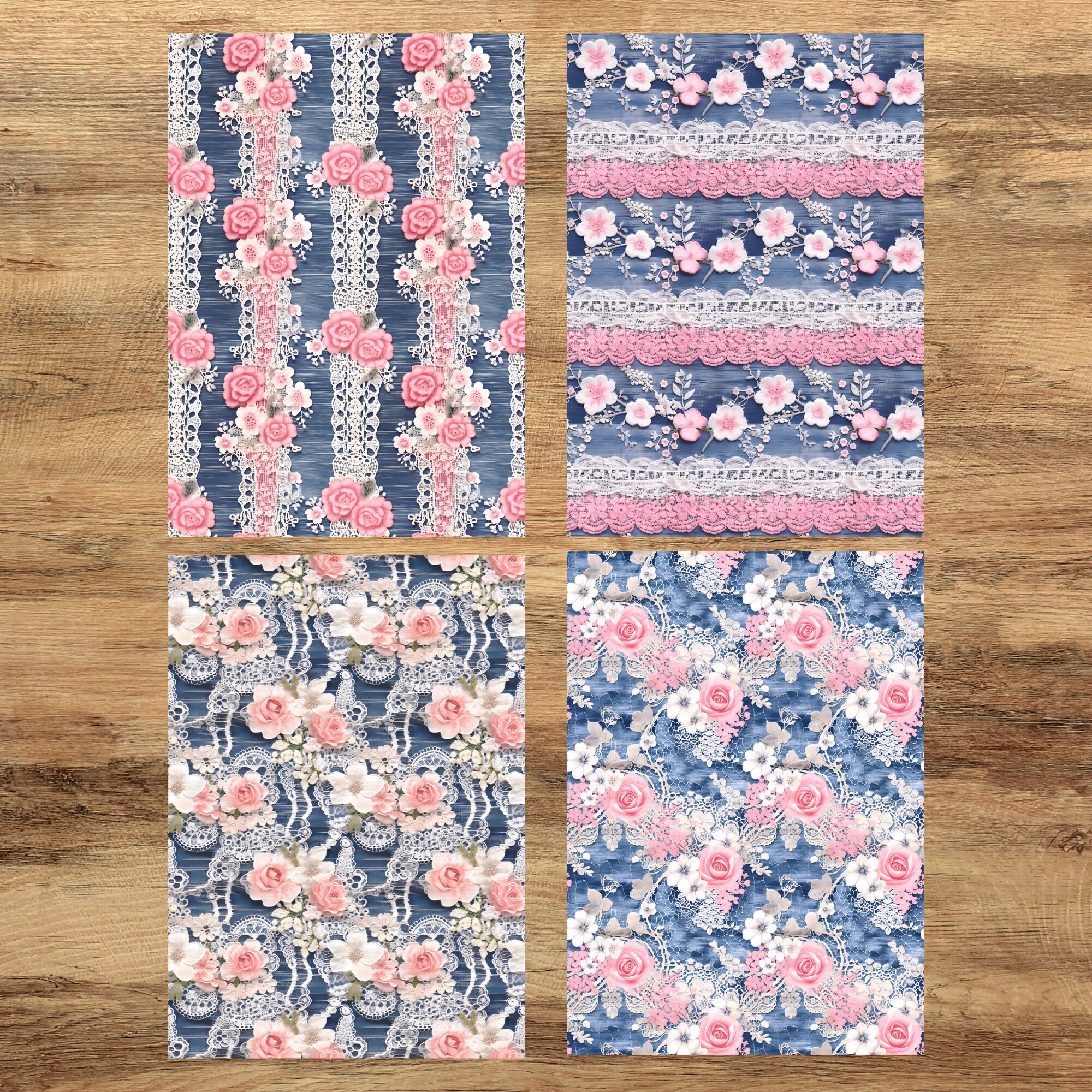 A4 Vintage Lace Digital Paper Printable, Blue Denim, Victorian, Lace ...