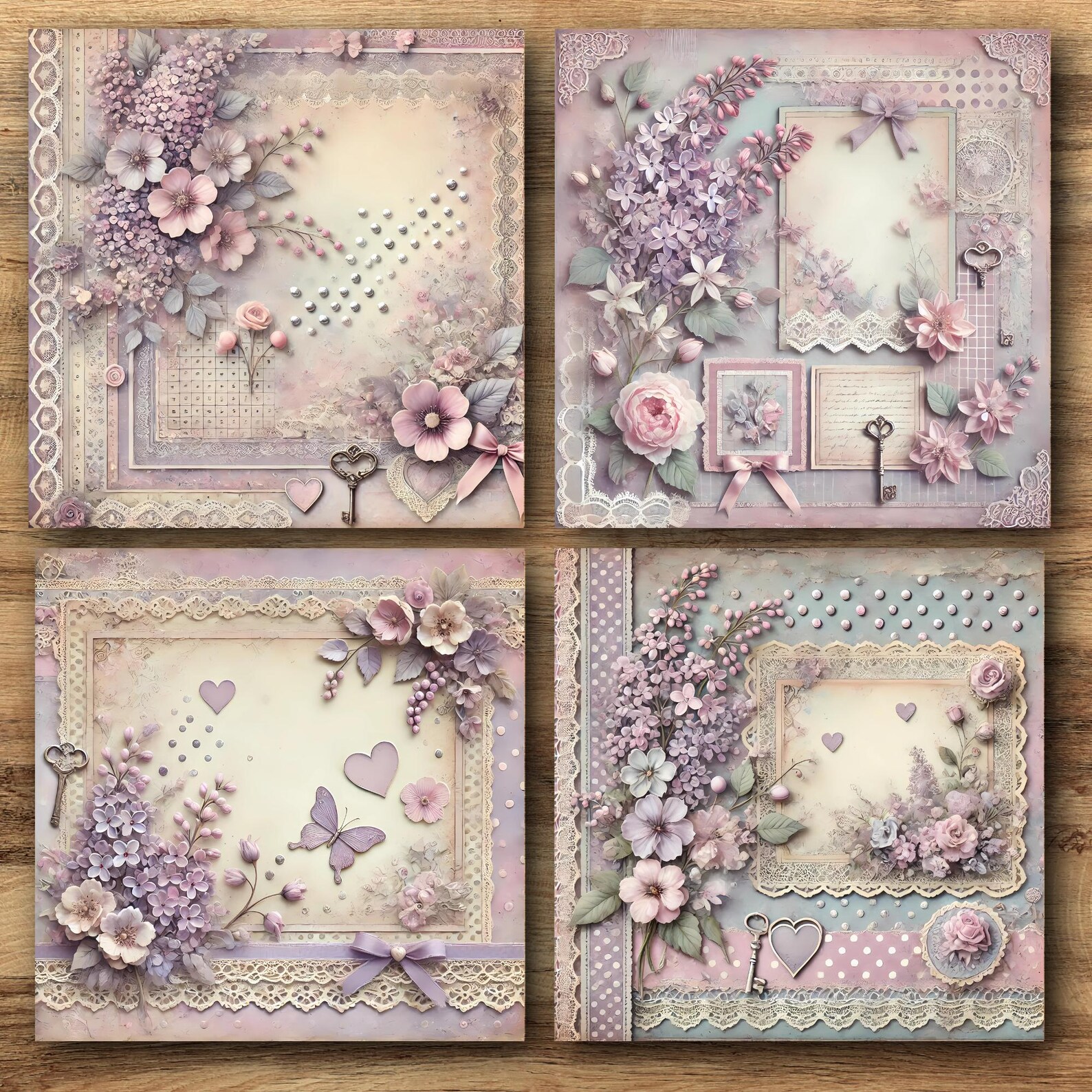 12x12" Vintage Scrapbook Paper, Lilac Blossom Serenity, Purple Digital ...