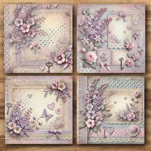 12x12" Vintage Scrapbook Paper, Lilac Blossom Serenity, Purple Digital ...