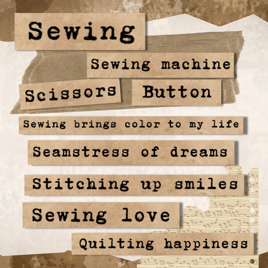 Printable Sewing Words & Phrases: Junk Journal Ephemera (digital ...