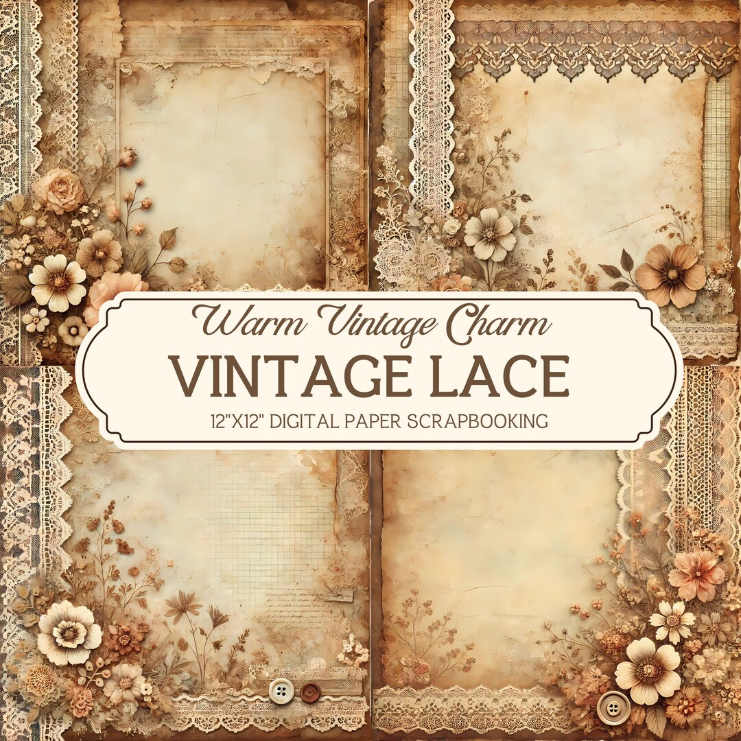 12x12" Vintage Lace Digital Paper Printable, Warm Vintage Charm, Lace ...
