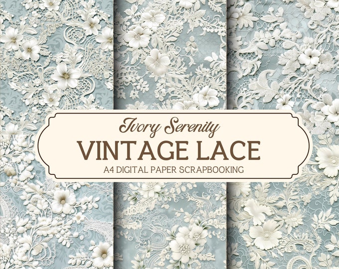 8.5x11" Vintage Lace Digital Paper Printable, Blue Whisper Floral, Lace ...