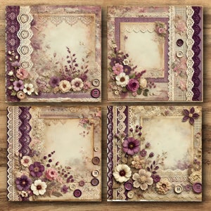 12x12 Vintage Lace Digital Paper Printable, Plum Purple Elegance, Lace ...