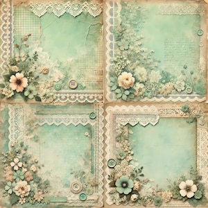 12x12" Vintage Lace Digital Paper Printable, Mint Memories, Lace ...