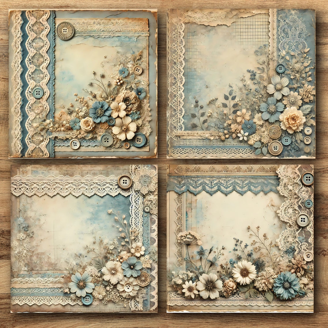 12x12 Vintage Lace Digital Paper Printable, Dusty Blue Memories, Lace ...
