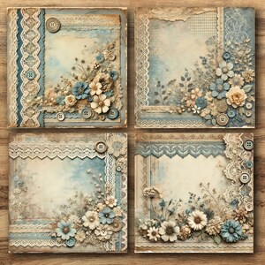 12x12 Vintage Lace Digital Paper Printable, Dusty Blue Memories, Lace ...