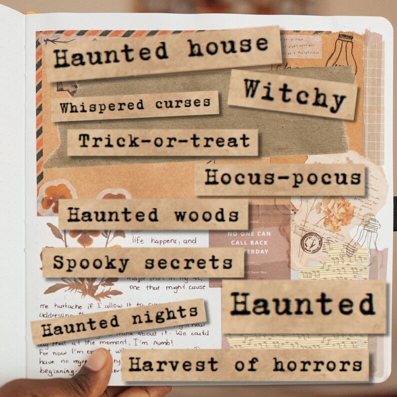 Printable Spooky Halloween Words & Phrases: Junk Journal Ephemera ...
