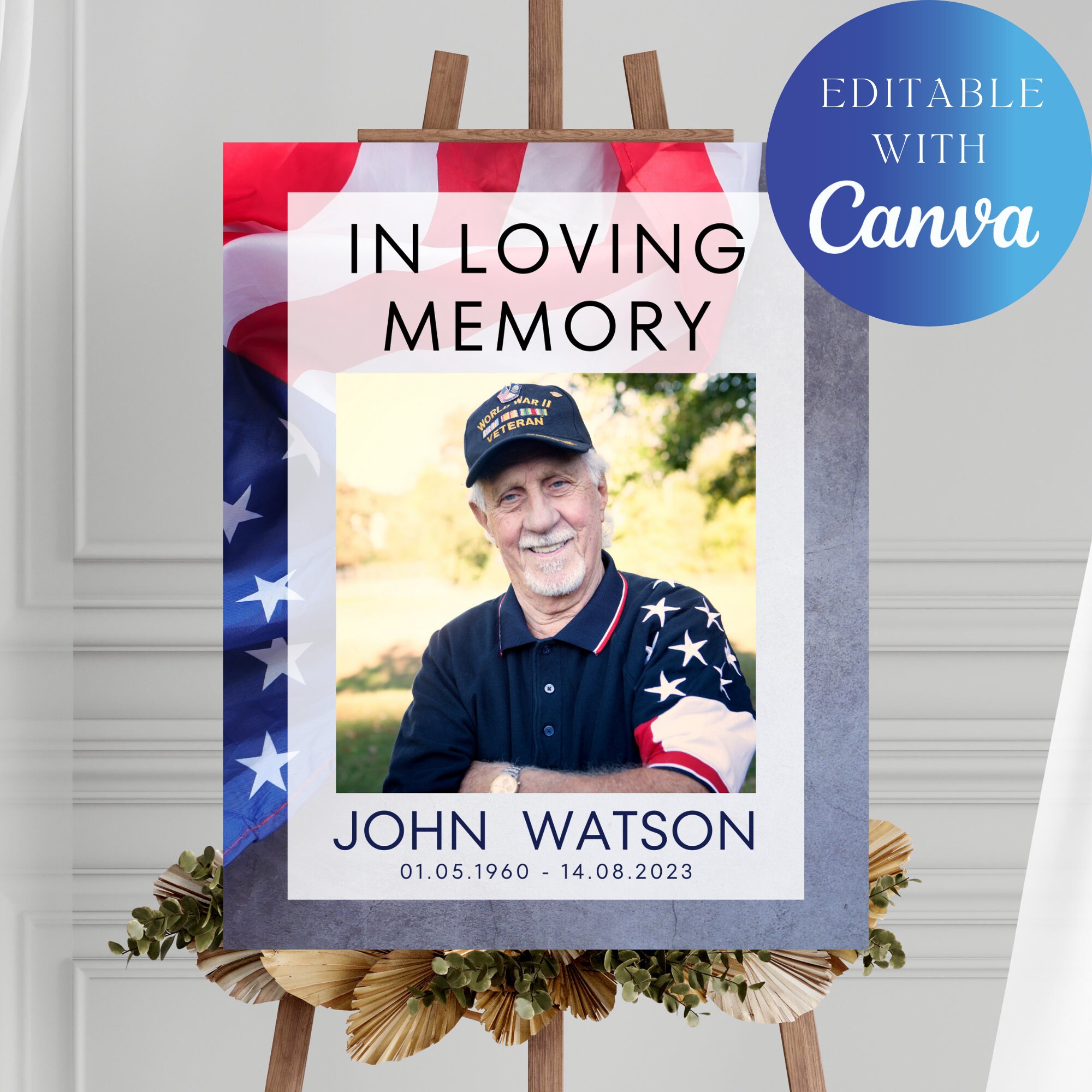 In Loving Memory Funeral Memorial Welcome Sign Poster for Veteran ...