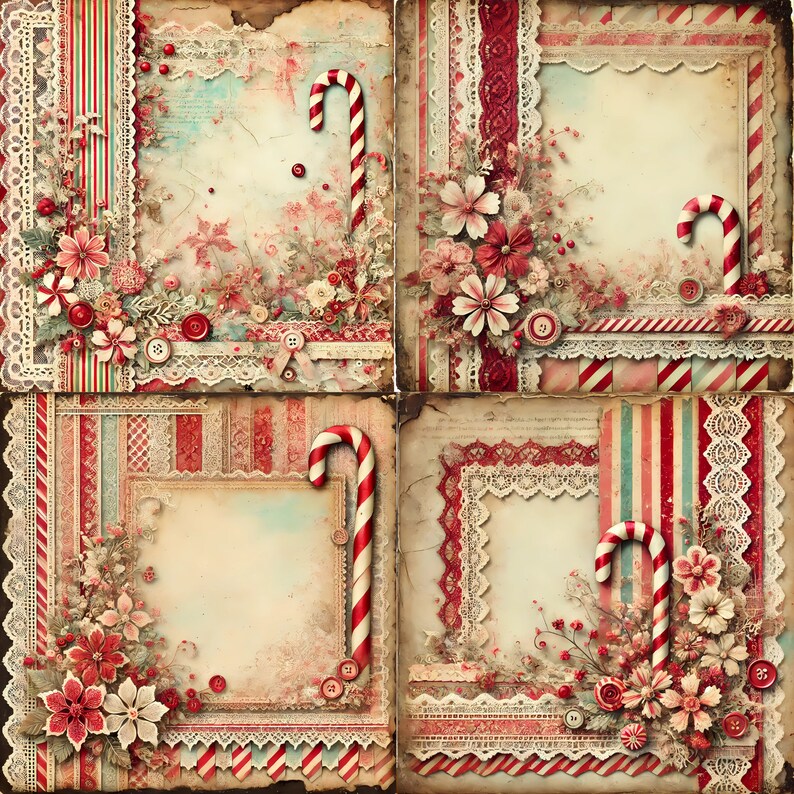 Vintage Christmas Lace Digital Paper: Candy Cane Scrapbook (digital ...