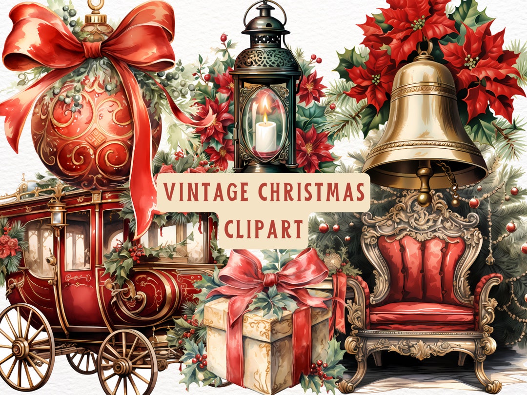 10 Christmas Clipart Bundle PNG, Christmas Ornaments, Vintage Retro ...