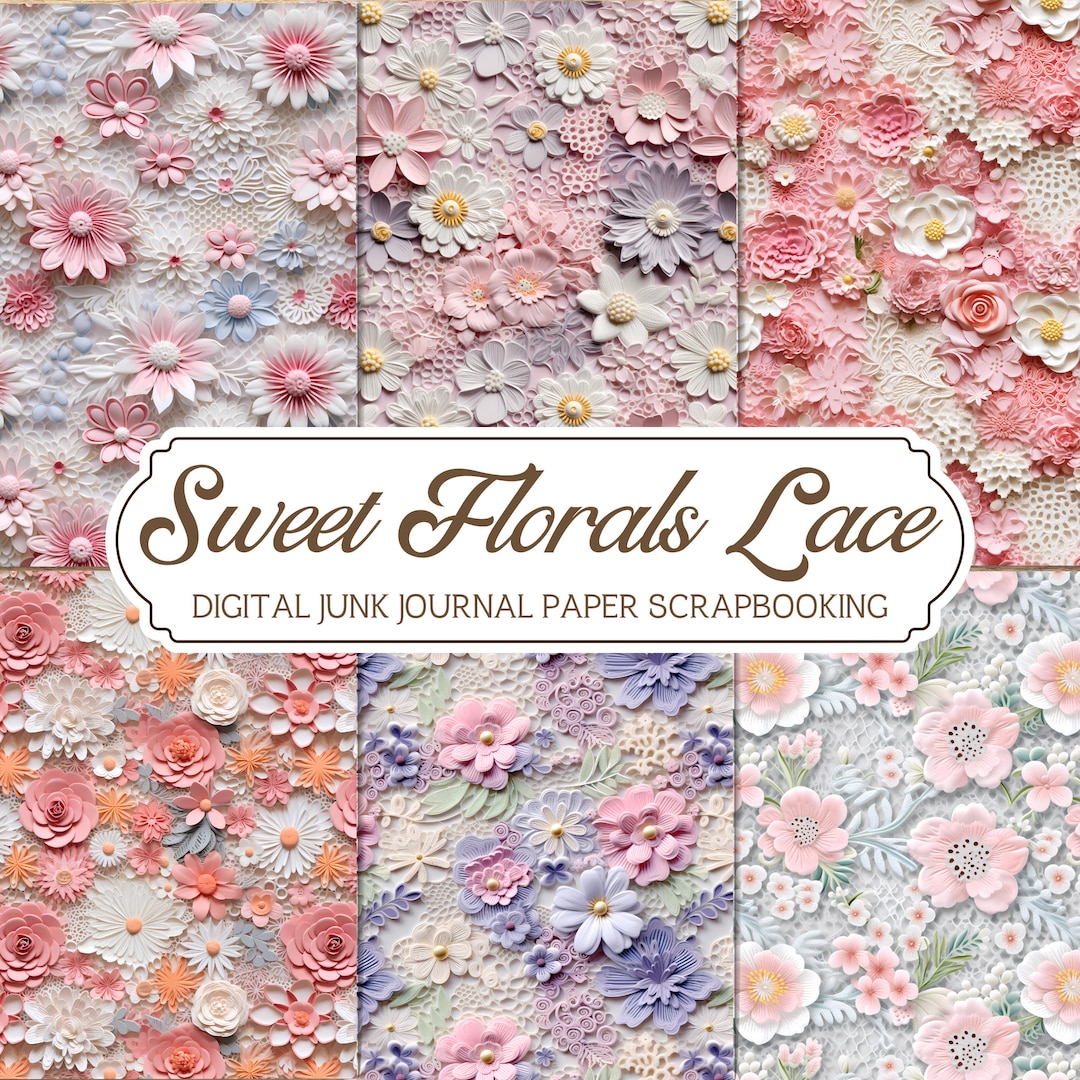 Vol 4, A4 Sweet Florals Lace Digital Paper Printable, Vintage, Lace ...