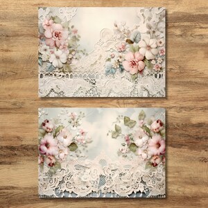 A4 Vintage Lace Digital Paper Printable, Shabby Chic Floral Romance ...