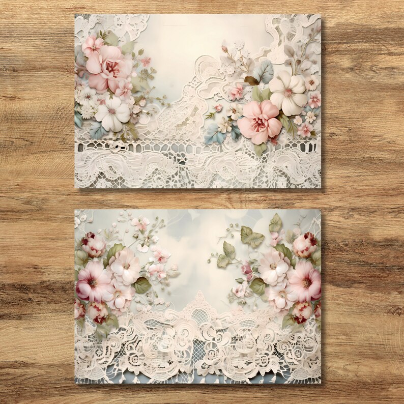 A4 Vintage Lace Digital Paper Printable, Shabby Chic Floral Romance ...