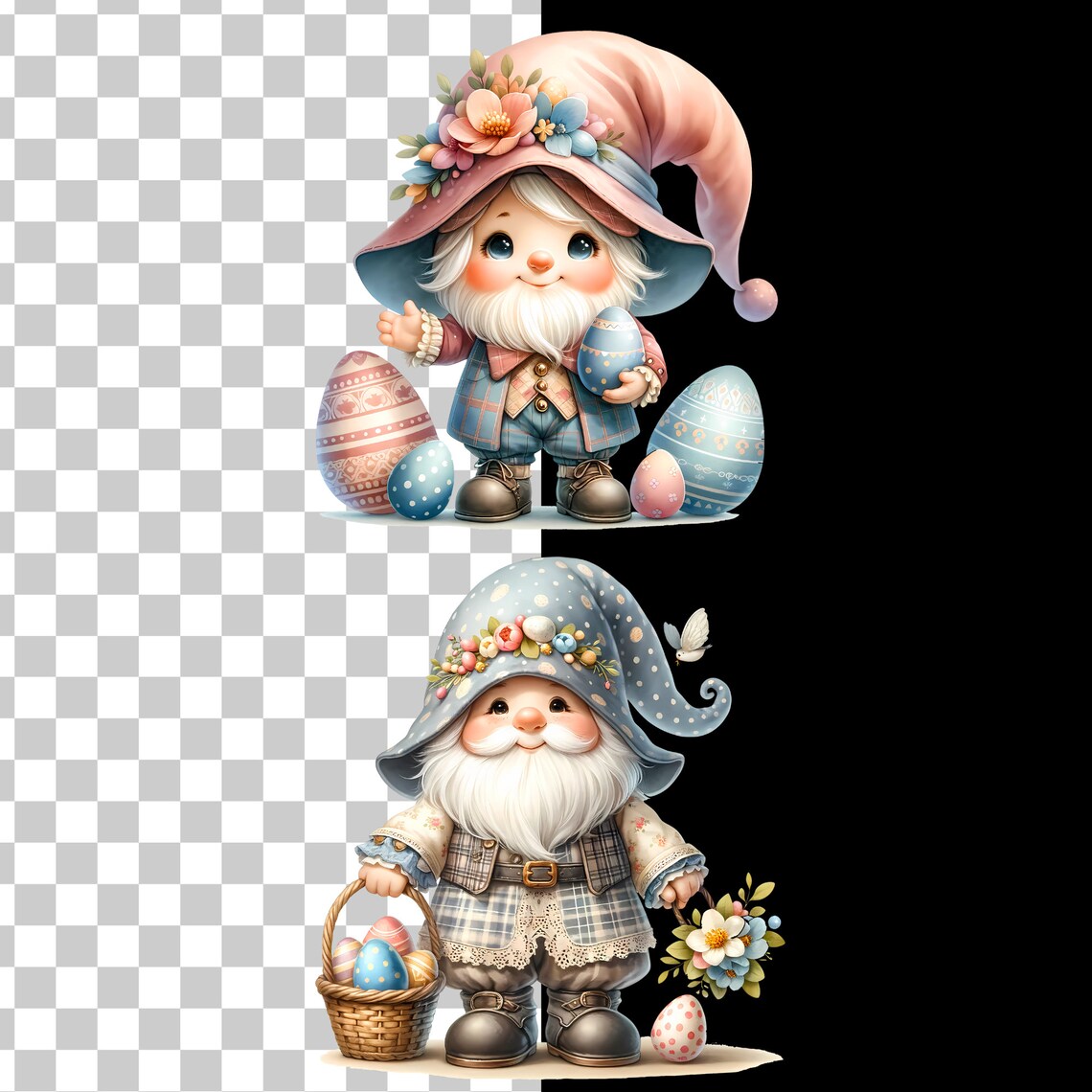 Cute Easter Gnome Clipart, PNG Bundle, Vintage, Easter Eggs, Spring ...