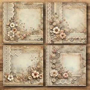 12x12" Vintage Lace Digital Paper Printable, Timeless Taupe, Lace ...