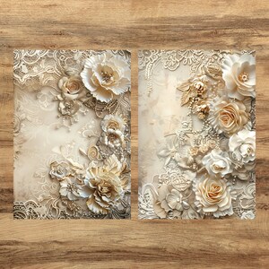 A4 Vintage Lace Digital Paper Printable, Elegance Ivory Gold, Lace ...