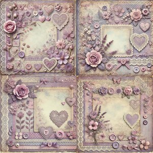 12x12" Vintage Scrapbook Paper, Purple Lavender Love Charm, Digital ...
