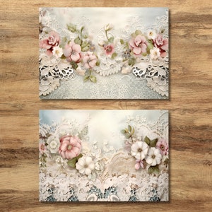 A4 Vintage Lace Digital Paper Printable, Shabby Chic Floral Romance ...