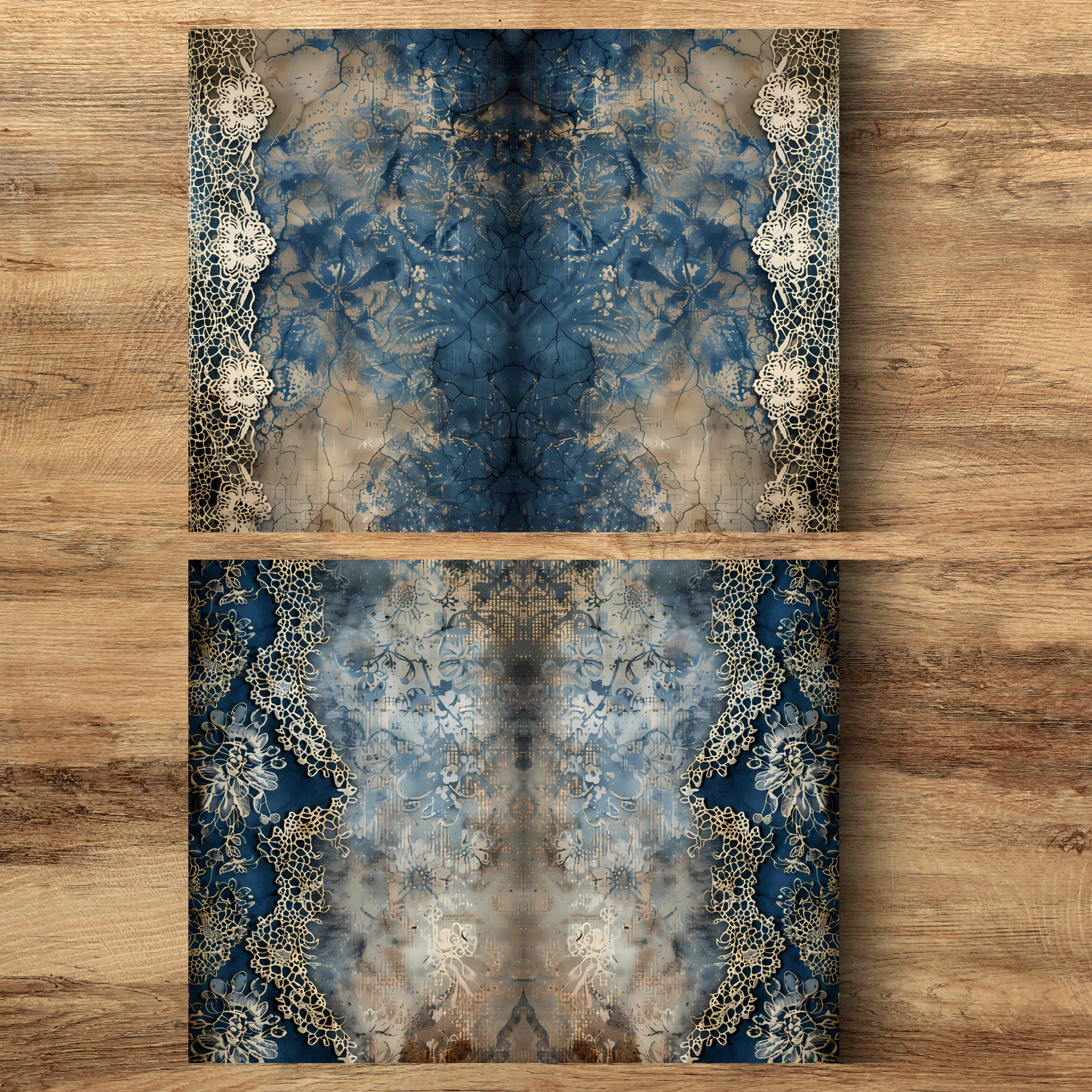 8.5x11" Vintage Lace Digital Paper Printable, Midnight Blue Floral ...
