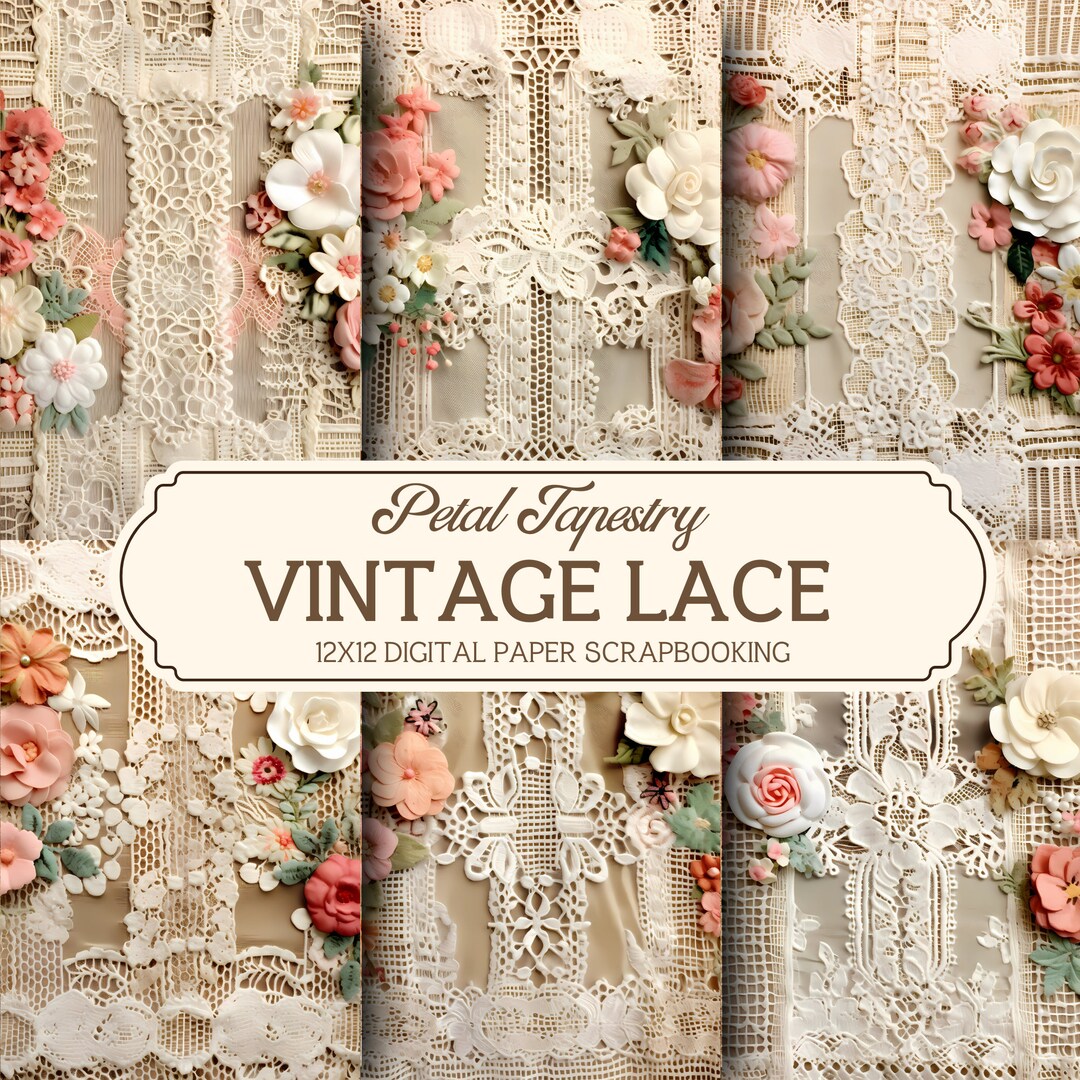 Vintage Lace Digital Paper Printable, Petal Tapestry Flowers, Lace ...