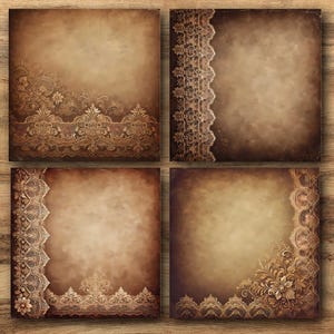 12x12" Vintage Lace Digital Scrapbook Paper, Vintage Espresso ...