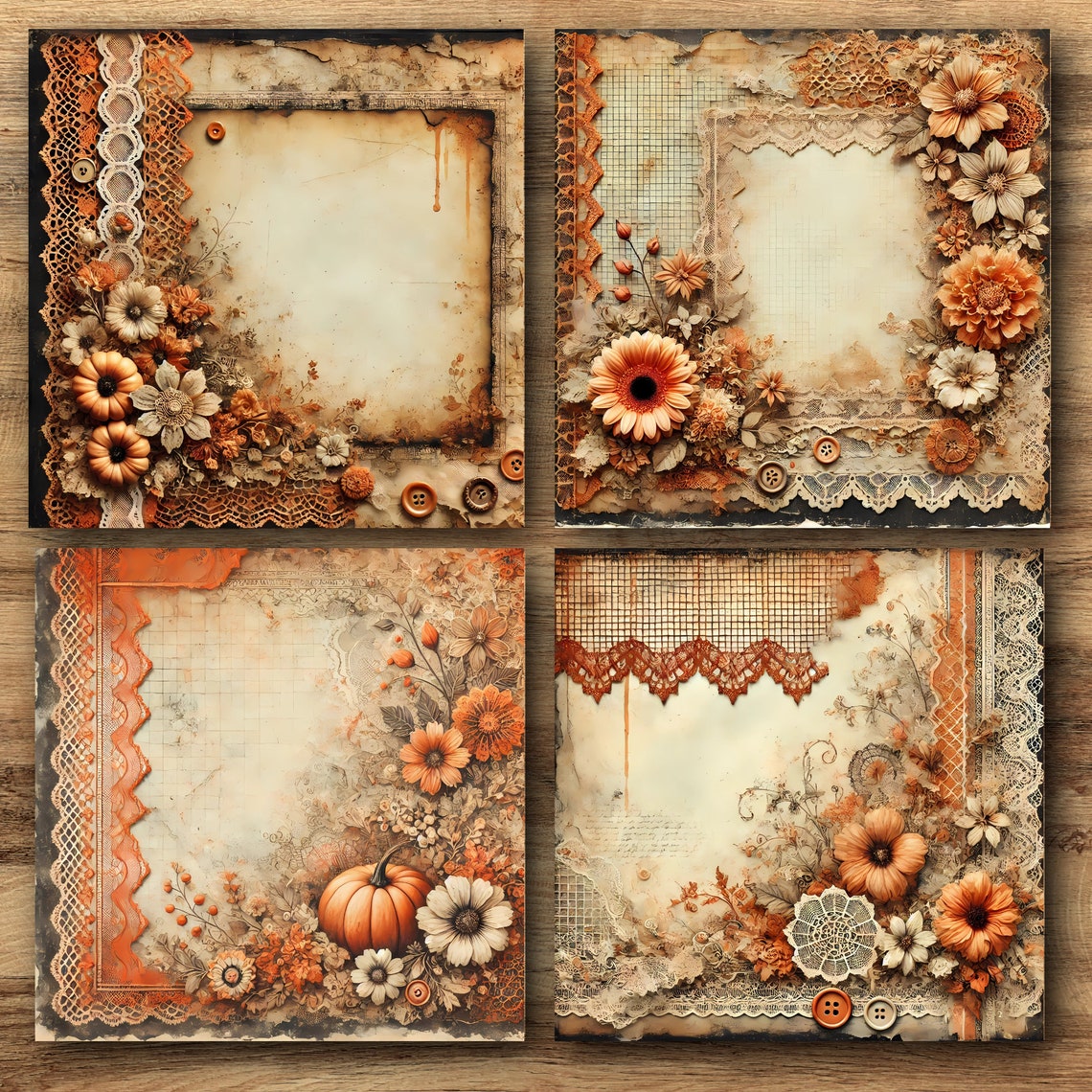 Vintage Lace Digital Paper: 12x12 Harvest Charm Scrapbook Kit (digital ...