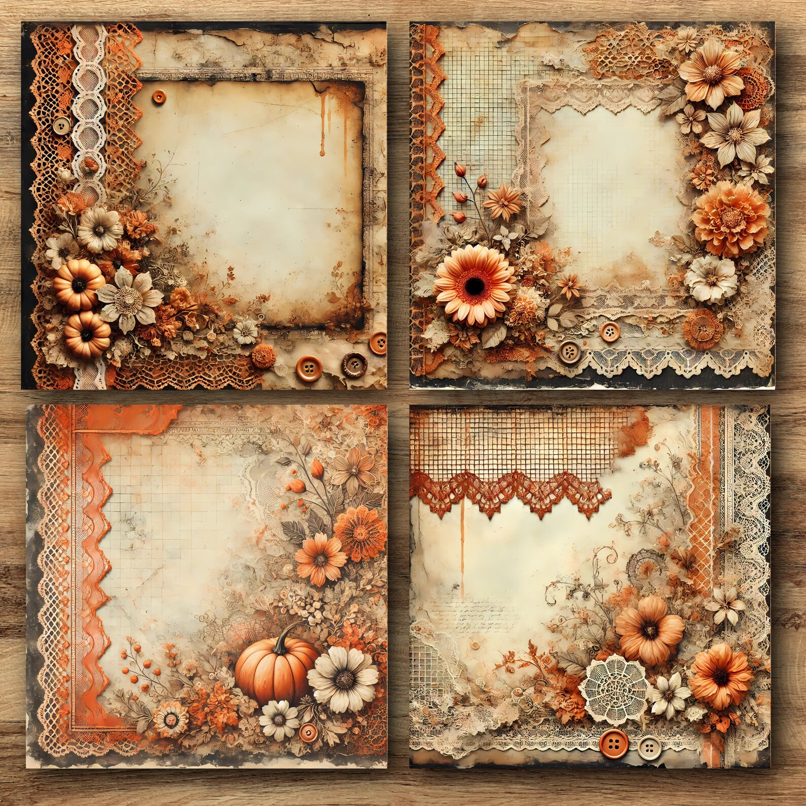 Vintage Lace Digital Paper: 12x12 Harvest Charm Scrapbook Kit (digital ...