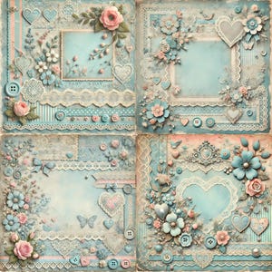 12x12" Vintage Scrapbook Paper, Bluebell Whispers, Digital Lace Florals ...