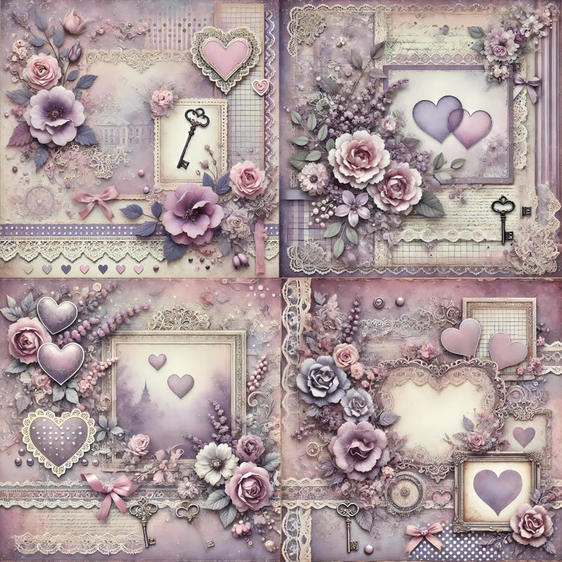 12x12" Vintage Scrapbook Paper, Purple Amethyst Haze Romance, Digital ...