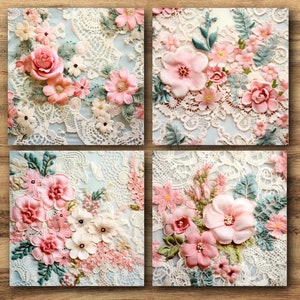 Vintage Lace Digital Paper Printable, Blushing Blooms Flowers, Lace ...