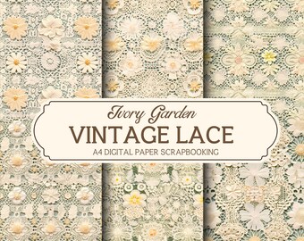 A4 Vintage Lace Digital Paper Printable, Shabby Chic Floral Romance ...
