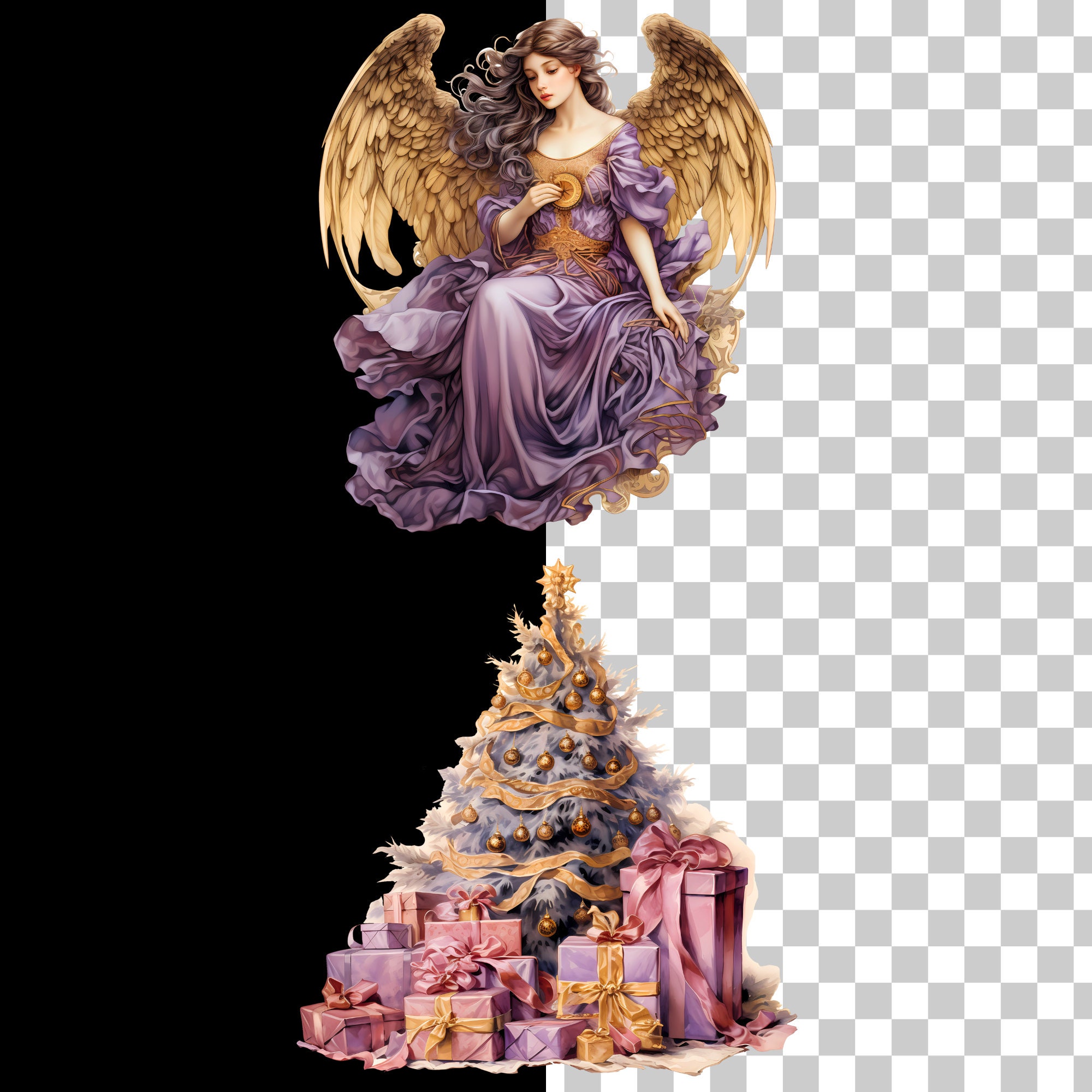 20 Purple Christmas Clipart Bundle PNG, Santa, Angels, Vintage Retro ...