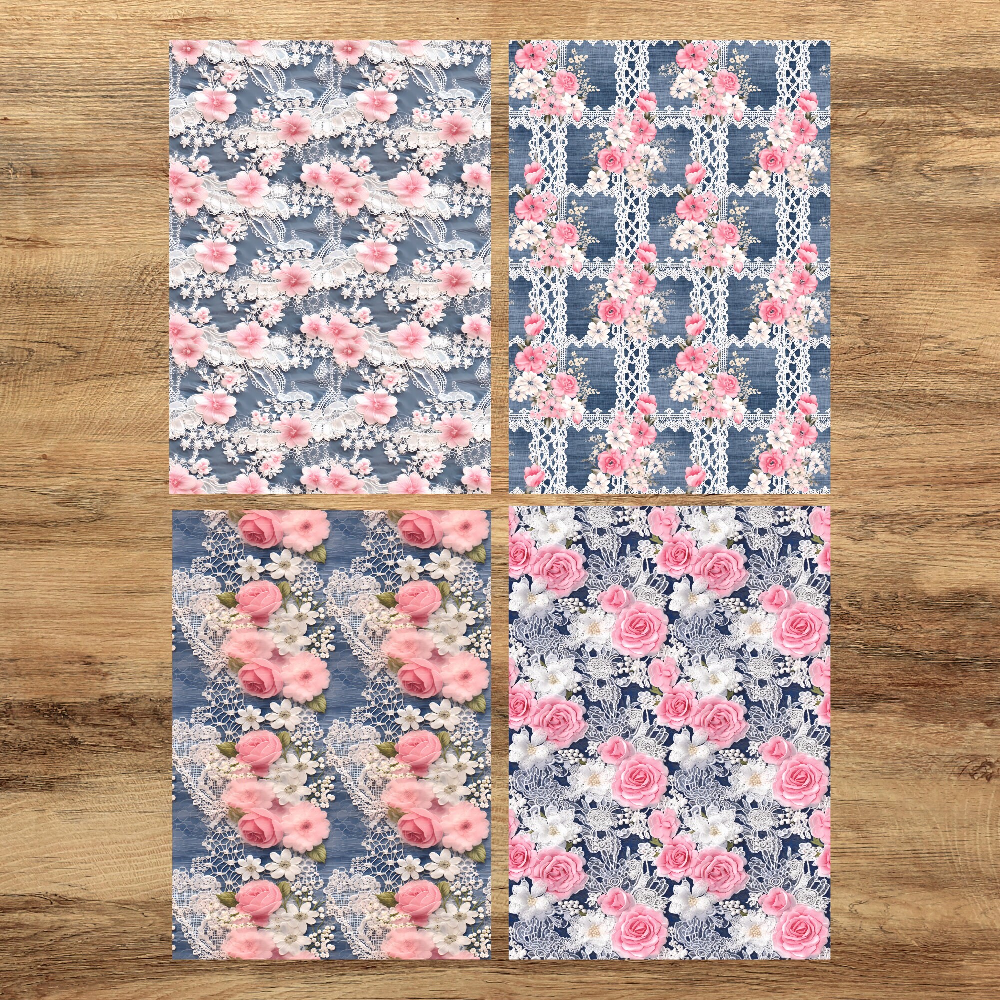 A4 Vintage Lace Digital Paper Printable, Blue Denim, Victorian, Lace ...