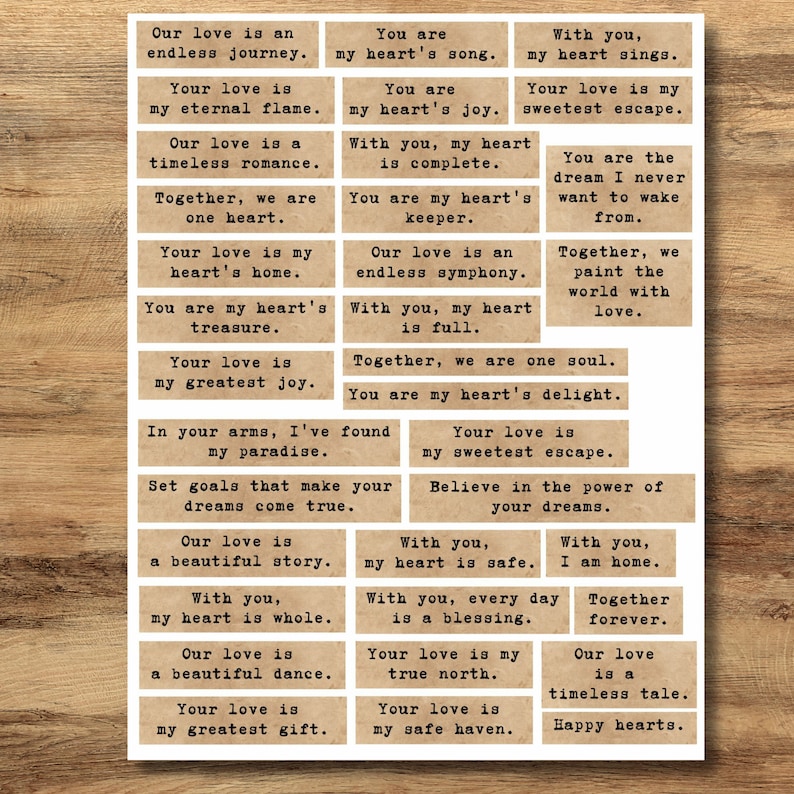Romantic Love Quotes: Junk Journal Printable Words (digital Download ...