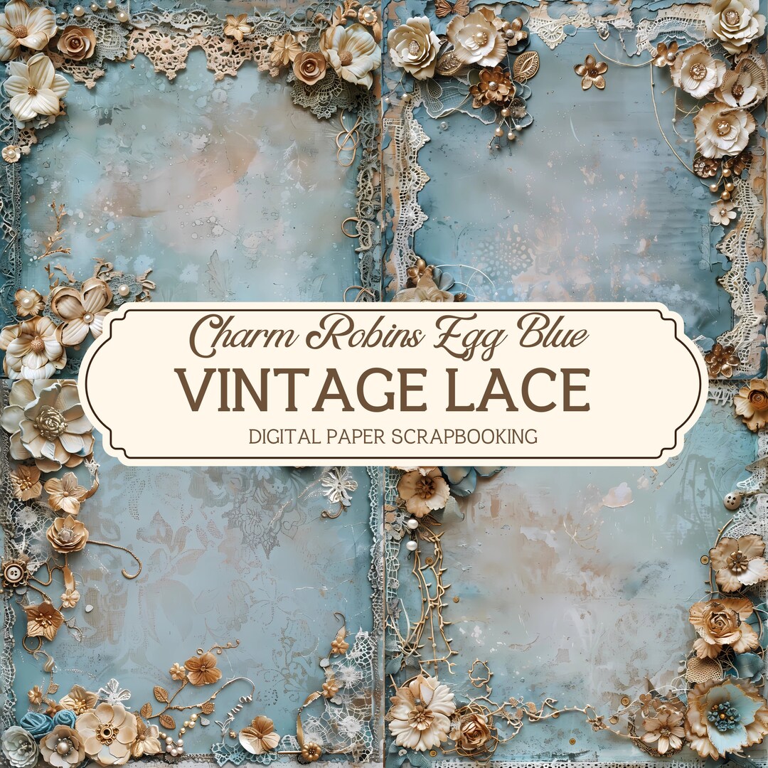 Vintage Lace Digital Paper Printable, Charm Robins Egg Blue, Lace ...