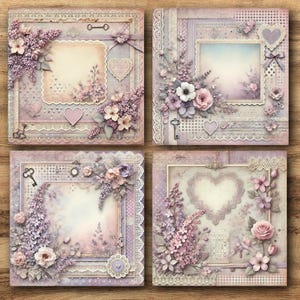12x12" Vintage Scrapbook Paper, Lilac Blossom Serenity, Purple Digital ...